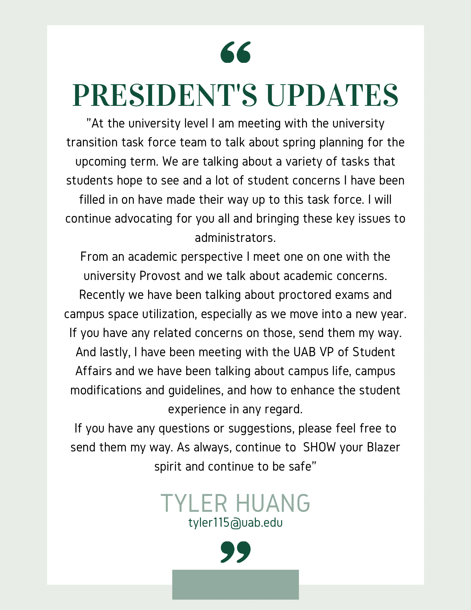 October Newsletter | Undergraduate Student Government Association